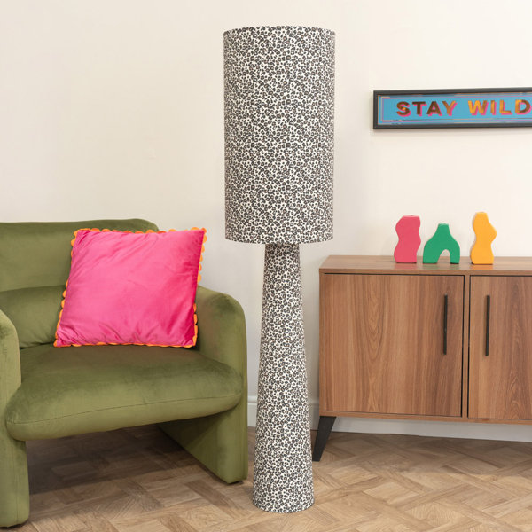 Fairmont Park Mitch Natural Linen Squat Lamp Shade Black Wood Triangle Floor Lamp with LED Bulb ...